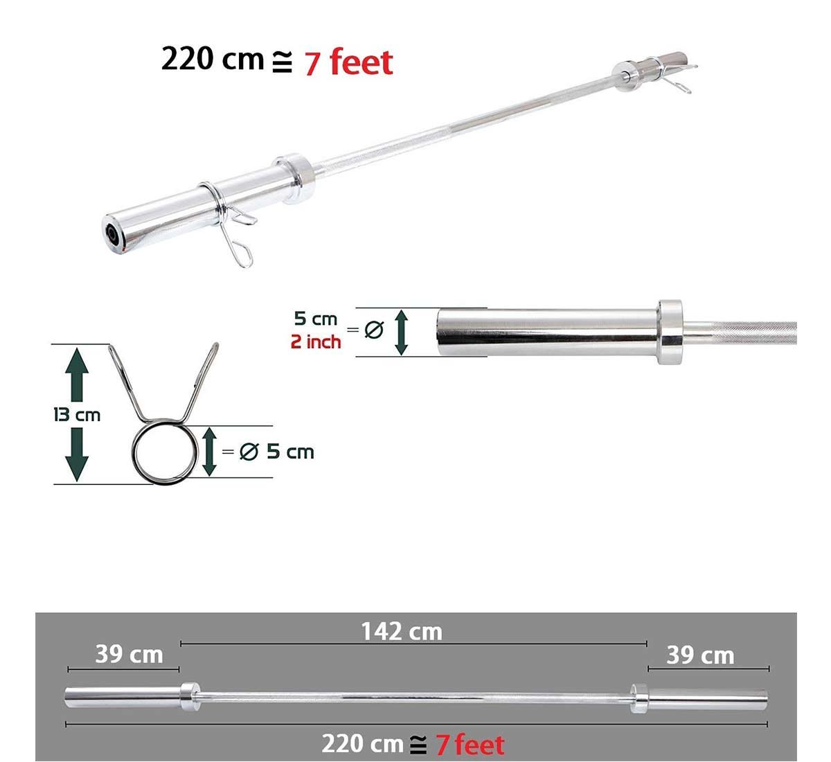 Dolphy 7 Feet Olympic Straight Barbell Rod With Spring Collar - Max ...