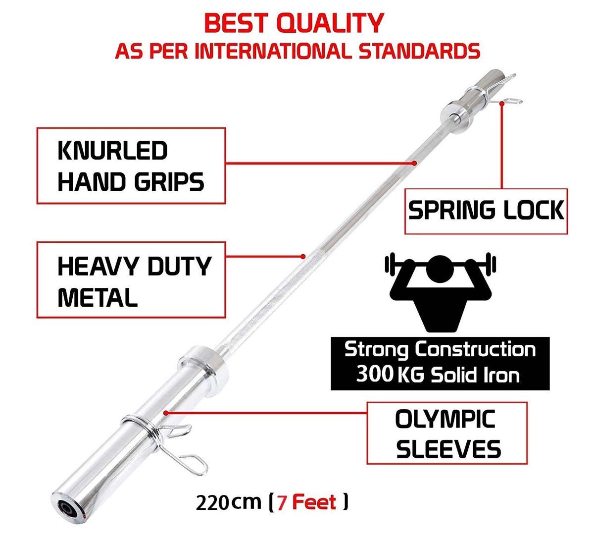 Dolphy 7 Feet Olympic Straight Barbell Rod With Spring Collar - Max ...